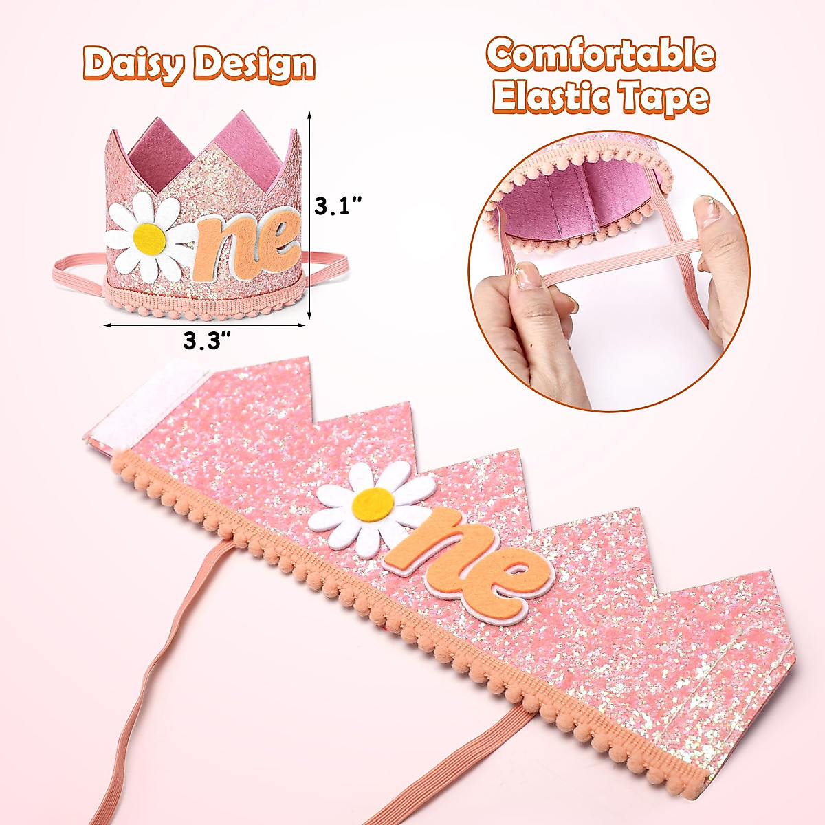 Vansolinne Groovy One High Chair Banner Kit Hippie 1st Birthday Decorations for Pink Boho Cake Smash Daisy Photo Booth Props One Retro Groovy Baby Party Supplies for Baby Girl