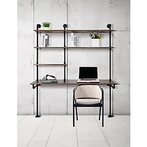 OLDRAINBOW Ladder Desk with Shelves Floating Computer Desk,Wall Mounted Laptop Desks for Small Spaces,Industrial Pipe Bookshelf Narrow Writing Desk
