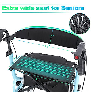 Rollator Walker for Seniors with Seat Fold Up Lightweight Mobility Walking Aid for Adult Weight to 300lb and with A Rolling Walker Accessories Bag