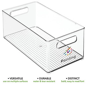mDesign Plastic Craft Room Storage Box - Sewing, Crochet Storage Container with Built-in Handles for Thread, Beads, Ribbon, Glitter, Clay - 14.6" x 8.1" x 6" Pack of 2, Includes 24 Labels - Clear
