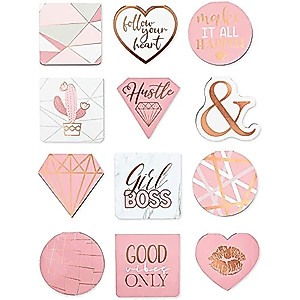 Magnetic Bookmarks with Inspirational Quotes, Rose Gold Foil Page Clips (12 Pieces)