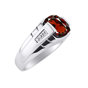 Rylos 12MM Cushion Shape Checker Top Garnet Color Stone & Diamonds Set in Sterling Silver Size 8