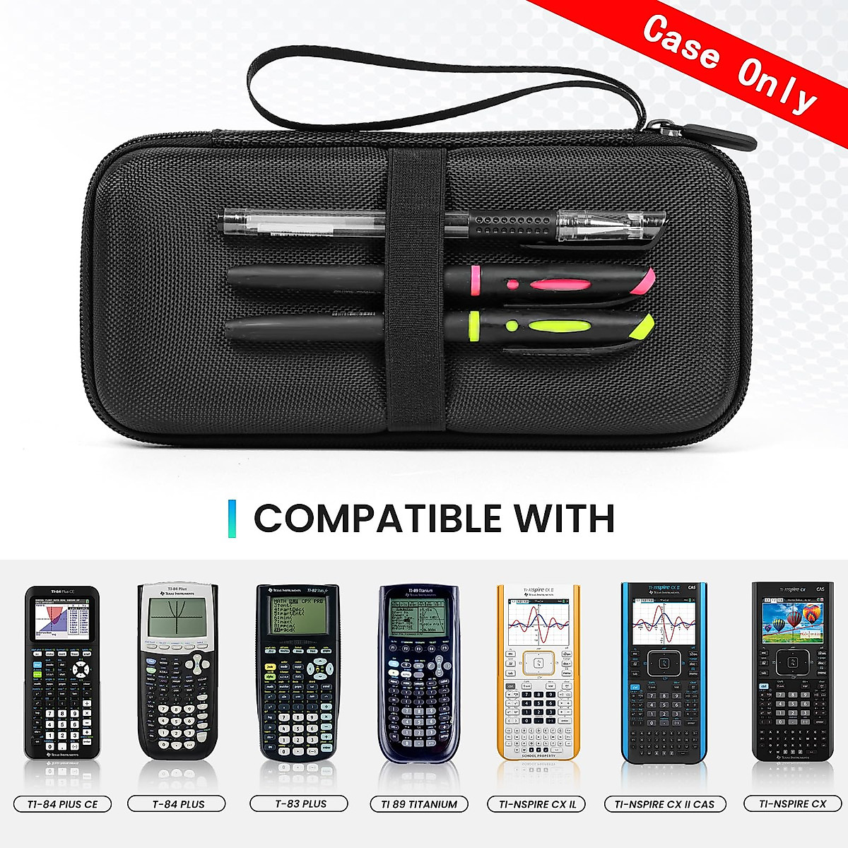 Graphing Calculator Case for Texas Instruments TI-84 Plus CE, Carrying Box Protective Case for TI-83 Plus CE Ti-85 Ti-89 Ti-82 Plus/C CE ,Hard EVA Case for Casio fx-9750GII (only case,Black)