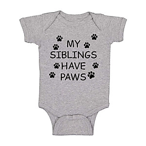 My Sibling have Paws - Funny Baby Essentials Bodysuit - Cute Newborn Outfit Boy Girls Clothes (6 Months, Sports Grey)