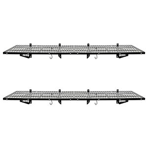 DDYOOK 2Pcs Garage Wall Shelves, 24" x 72'' Garage Storage Rack Floating Wall Shelves Garage Shelves Heavy Duty Sturdy Wall Shelves Wall Mounted Shelves with 4 Hooks for Shop, Shed, Garage Storage