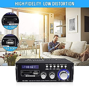 Sunbuck Max 300Wx2 Home Stereo Amplifier, Bluetooth Stereo Receiver, Hi-Fi Small Speaker Receiver, 2 Channel Amplifier Home Audio with Remote Control, USB2.0, Outdoor Receiver for Speakers, AS-25BU