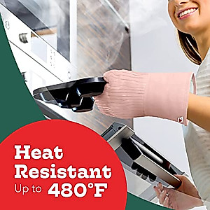 Big Red House Silicone Oven Mitts Heat Resistant Kitchen Gloves with Fingers, Professional Grade Protection for Hot Cooking, Baking - Pink Pair