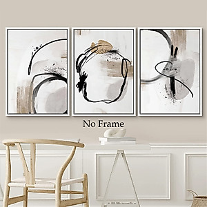 Black Beige Grey Wall Art Abstract Geometric Artwork Minimalist Boho Pictures Black ink Lines Canvas Wall Art Neutral Abstract Painting Beige Boho Posters Modern Abstract Prints 16x24inch No Frame