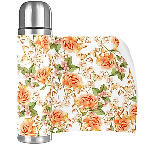 Stainless Steel Leather Vacuum Insulated Mug Flower Thermos Water Bottle for Hot and Cold Drinks Kids Adults 16 Oz