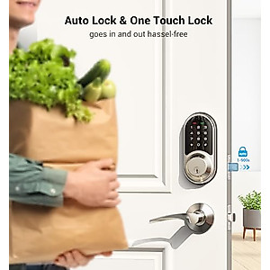 Veise Smart Locks for Front Door, 2 Lever Handle Set, Keyless Entry Deadbolt, App Control, Electronic Digital Touchscreen Keypad, Auto Lock, IP54 Waterproof, Easy Installation, Satin Nickel