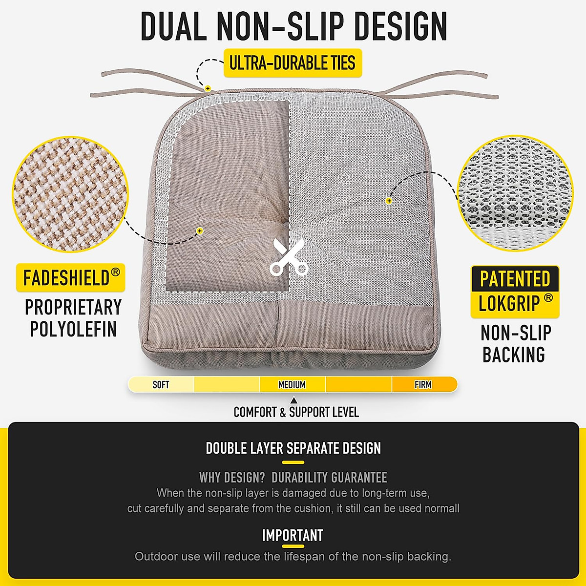 SUNROX Memory Foam Jumbo Rocking Chair Cushions, FadeShield Water Resistant Non Slip Durable Tufted Pads, Set of Seat & Back Cushion with Ties for Indoor/Outdoor Rocker, 2 Piece, Husk Birch