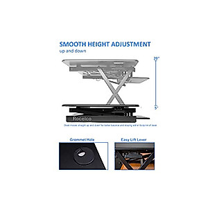 Rocelco 46" Large Height Adjustable Standing Desk Converter, Quick Sit Standup Triple Monitor Riser, Gas Spring Assist Computer Workstation, Retractable Keyboard Tray, (R DADRB-46), Black