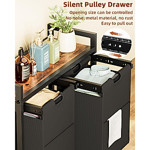 Cunutak Upgrade Laundry Hamper with Shelf, Silent Drawer Laundry Basket Organizers with Pull-Out, Laundry Hamper 2 Section and Removable Bags, 2 X 50L Laundry Sorter for Laundry Room, Bathroom