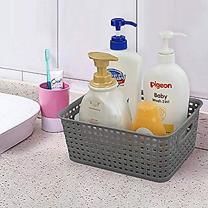 Sandmovie Grey Plastic Rattan Storage Baskets, 6 Packs