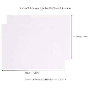 Belsden 600TC Cotton Toddler Pillowcase, 2 Pack Travel Pillow Case with Envelope Closure, 14x20in, Breathable Soft Moisture Wicking Pillow Covers Fit Small Pillow up to 14x19in, Pure White