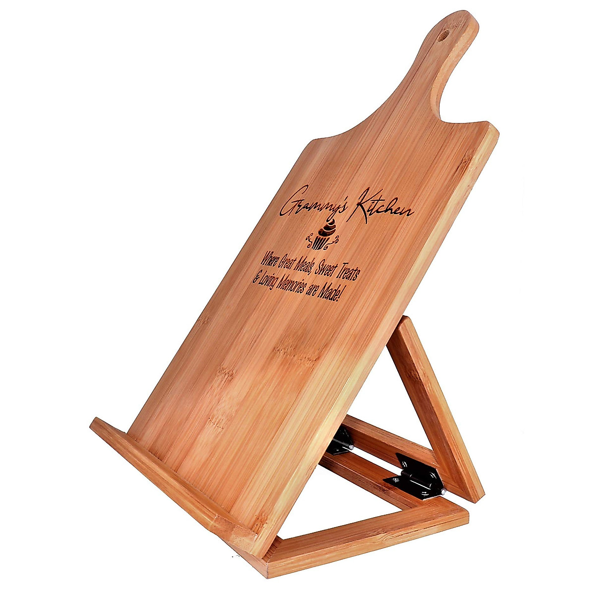 Grammy Gift Recipe Cookbook Holder Stand - Engraved Bamboo Cutting Board Foldable Chef Easel Metal Hinges Kickstand iPad Tablet Compatible Christmas Birthday Mother's Day Kitchen Decor (7.25x13.5)