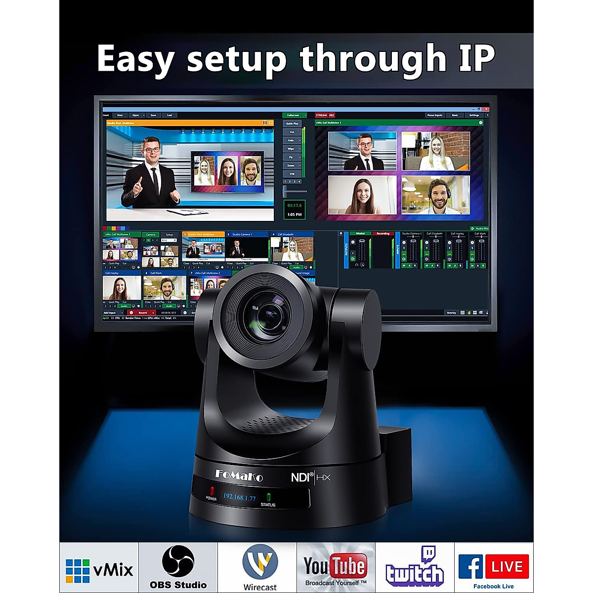 FoMaKo NDI Camera AI Auto Tracking 20x Optical Zoom HDMI NDI PTZ Camera for Church Worship Education Events,PoE 1080P 60FPS (KN20A Pro) (NDI 6 & NDI HX3 Certified)