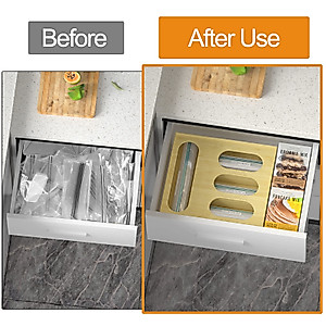 Ziplock Bag Storage Organizer For Kitchen Drawer, Upgraded Bamboo Food Storage Bag Holder For Gallon, Quart, Sandwich, Snack & Variety Size Bags