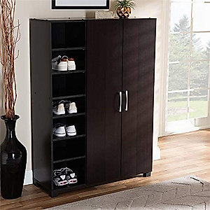 Baxton Studio Marine Modern and Contemporary Wenge Dark Brown Finished 2-Door Wood Entryway Shoe Storage Cabinet with Open Shelves