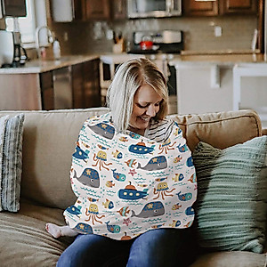 Baby Car Seat Nursing Cover for Breastfeeding Scarf, Ocean, Ultra Soft Breastfeeding Covers Poncho Canopy for Boy Girl, Infant Stroller Cover, Sea Creature Submarine