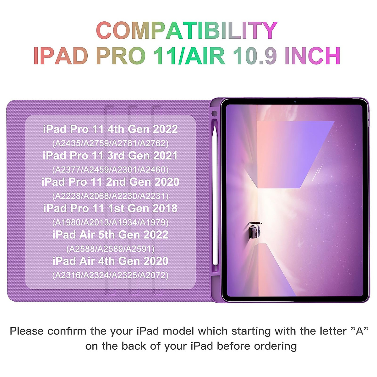 iPad Air 5th 2022/Air 4th 2020 Generation Case with Keyboard 10.9 Inch, 7 Colors Backlit- Detachable Bluetooth Keyboard- Slim Folio Stand with Pencil Holder for Pro 11 Inch 4th/3rd/2nd/1st Gen, Purple