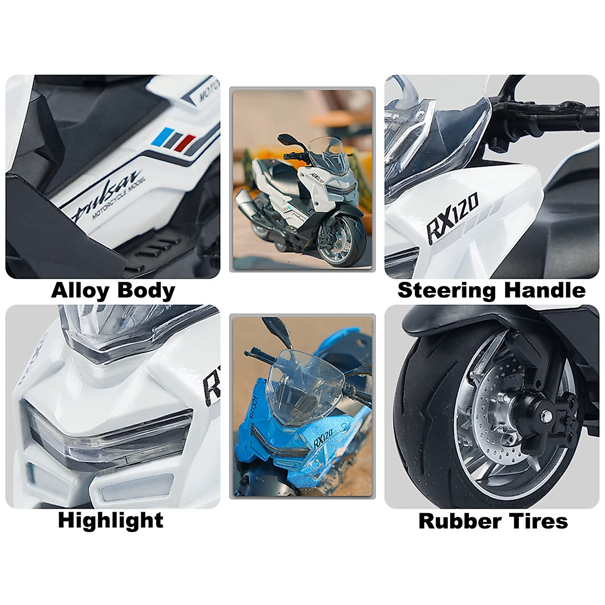 Gilumza Pull Back Motorcycle Toys, Moto Gift with Music Lighting, Pedal Motorcycles Toy for Boys Kids Age 3-12 Year Old (White)