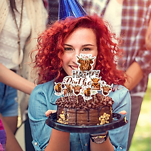 Tanlade 25 Pcs Highland Cow Cake Topper and Highland Cow Cupcake Topper, Highland Cow Birthday Decorations Highland Cattle Cake Decorations for Farm Animal Zoo Boy Girl Birthday Party Decor