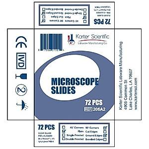 Microscope Slides, Ground Edges, Plain, 90 Corners, 3x1, Karter Scientific 206A2 (Pack of 72)