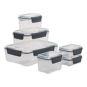 Kitchen Details 12 Piece Food Storage Container Set | 6 Containers and 6 Lids | Airtight | Stackable | BPA Free | Microwave | Dishwasher | Freezer Safe | 2.25L | 1L | 400ml | 160ml | Grey