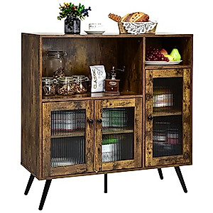 Giantex Buffet Sideboard with Storage, Industrial Cupboard, 3 Door Wood Pantry, 2 Creadenzas 2 Shelves, Standing Storage Cabinet with Legs, Kitchen Living Room