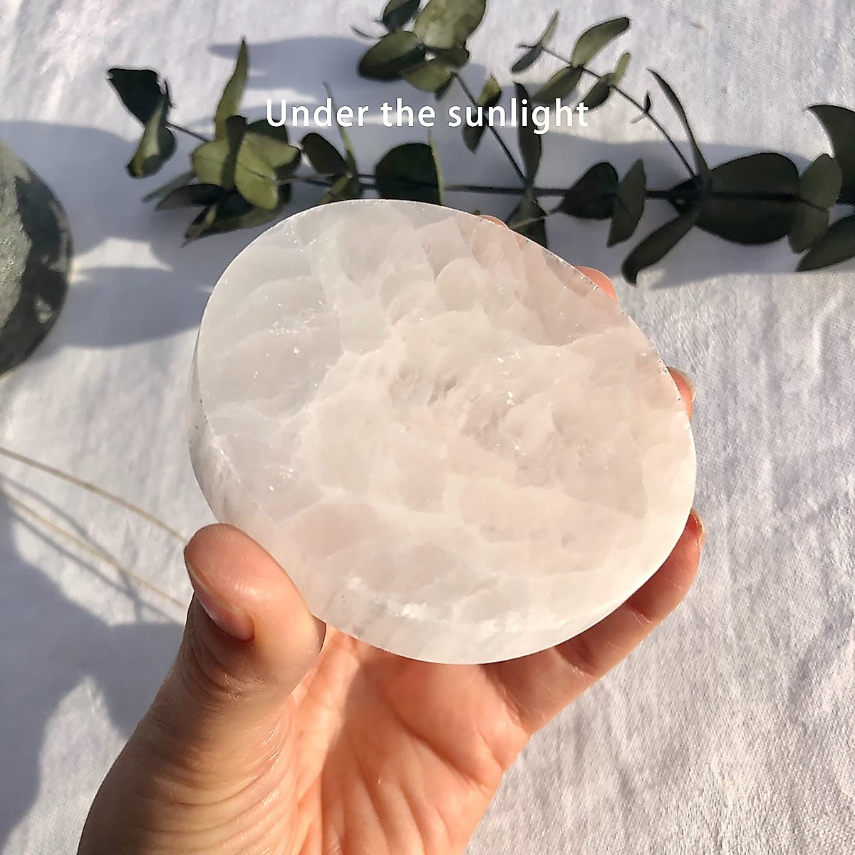 CNYANFEI 3pcs Selenite Charging Plates 4” Satin Spar Crystal Tray Natural Selenite Stone Coasters Circle Gemstone Slab Bulk