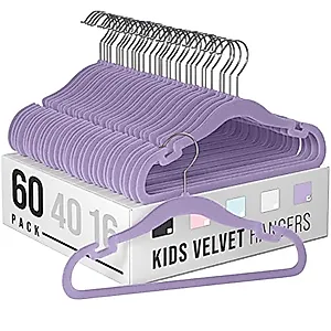 Clothes Baby Hangers for Closets - Unique Notches for Non Slip. Heavy-Duty Velvet Kids & Toddler Hangers for Closet | Ultra Thin Design for Space Saving. Ganchos De Ropa para Bebe (60 Pack Purple)