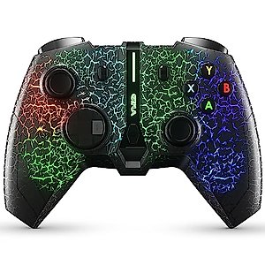 Gina Joyfurno Game Controller, Wireless Controller Compatible with Xbox One/One X/One S, Series X/S, PC, Gamepad with 6 Light Colors Unique Crack Skin/Dual Vibration/2.4GHz Connection (black)
