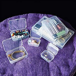 24 Pieces Mixed Sizes Rectangular Empty Mini Clear Plastic Organizer Storage Box Containers with Hinged Lids for Small Items and Other Craft Projects