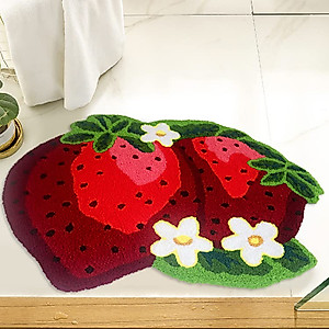 Abreeze Toilet Red Rug Strawberry Kids Rug Colorful Handmade Floor Mats Non-Slip Princess Rugs, 31"x23"