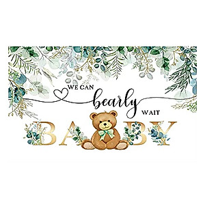 Funnytree Baby Shower Bear Party Backdrop Photography Background We Can Bearly Wait Watercolor Leaves Floral Lovely Cake Table Decoration Photo Booth Props Banner Supplies