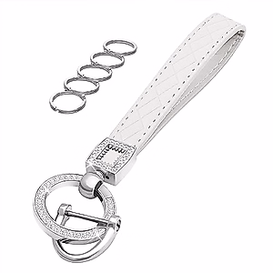 OHKYOOT Microfiber Leather Wristlet Keychain,Key Chain Holder Car Keys Keychain with 5 Key Ring and Anti-Lost D Ring (White Silver)