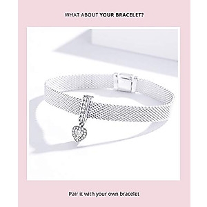 MEETCCY 925 Sterling Silver Reflexions Bracelet for Women Mesh Bracelet Clip Beads Safe Chain.Birthday Christmas for Friends Mothers Wife and Daughters (Love Heart Charms)