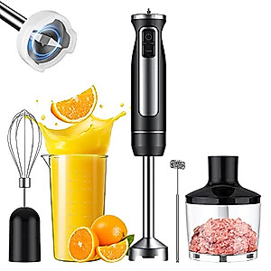6 in 1 Immersion Handheld Blender, 304 Stainless Steel Hand Blender Electric with Food Grade Silicone Removable Cover, Hand Blender, Immersion Blender Cup, Chopper, Whisk and Milk Frother for Baby Food, Milkshake, Cream