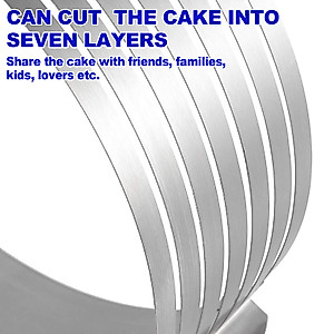 KOHAND 2 Pack Cake Slicer, Stainless Steel Cake Cutter Leveler 7-Layer 6-8 inch / 9-12 inch Adjustable Cake Ring Molds for Baking, Cutting and Slicing Cakes - Silver