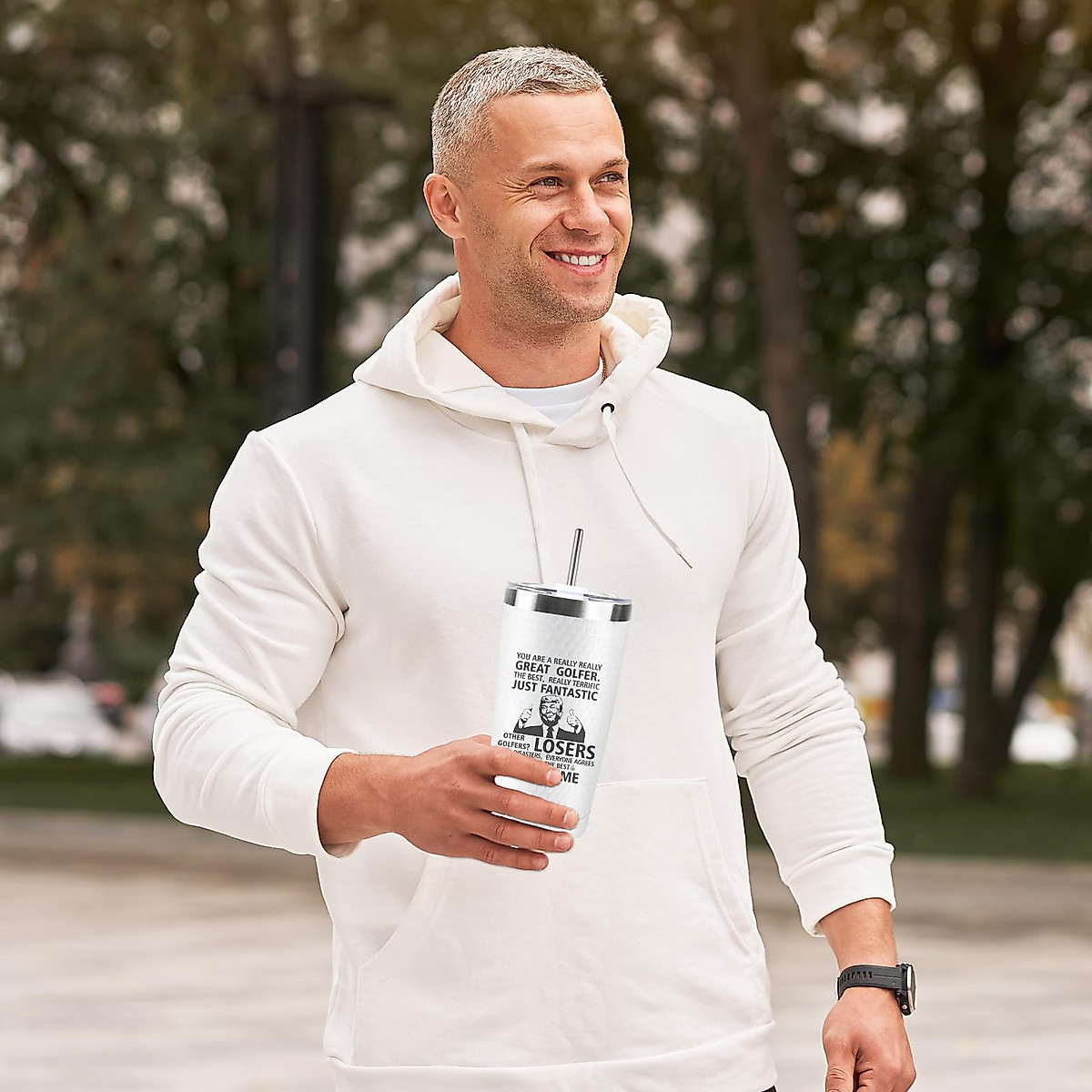 OOINQQ Golf Gifts for Men Unique, 20 OZ Trump Golf Tumbler Cup Stainless Steel Tumbler Mug with Straw,Lid and Keychain for Boyfriend Dad Husband Grandpa Golfers Father's Day