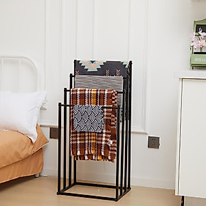 Suzile 4 Tier H Freestanding Towel Rack for Bathroom Metal Floor Standing Blanket Holder Drying Rack, Sturdy and Easy to Move for Outdoor Pool Bath Tub Shower Storage, Black