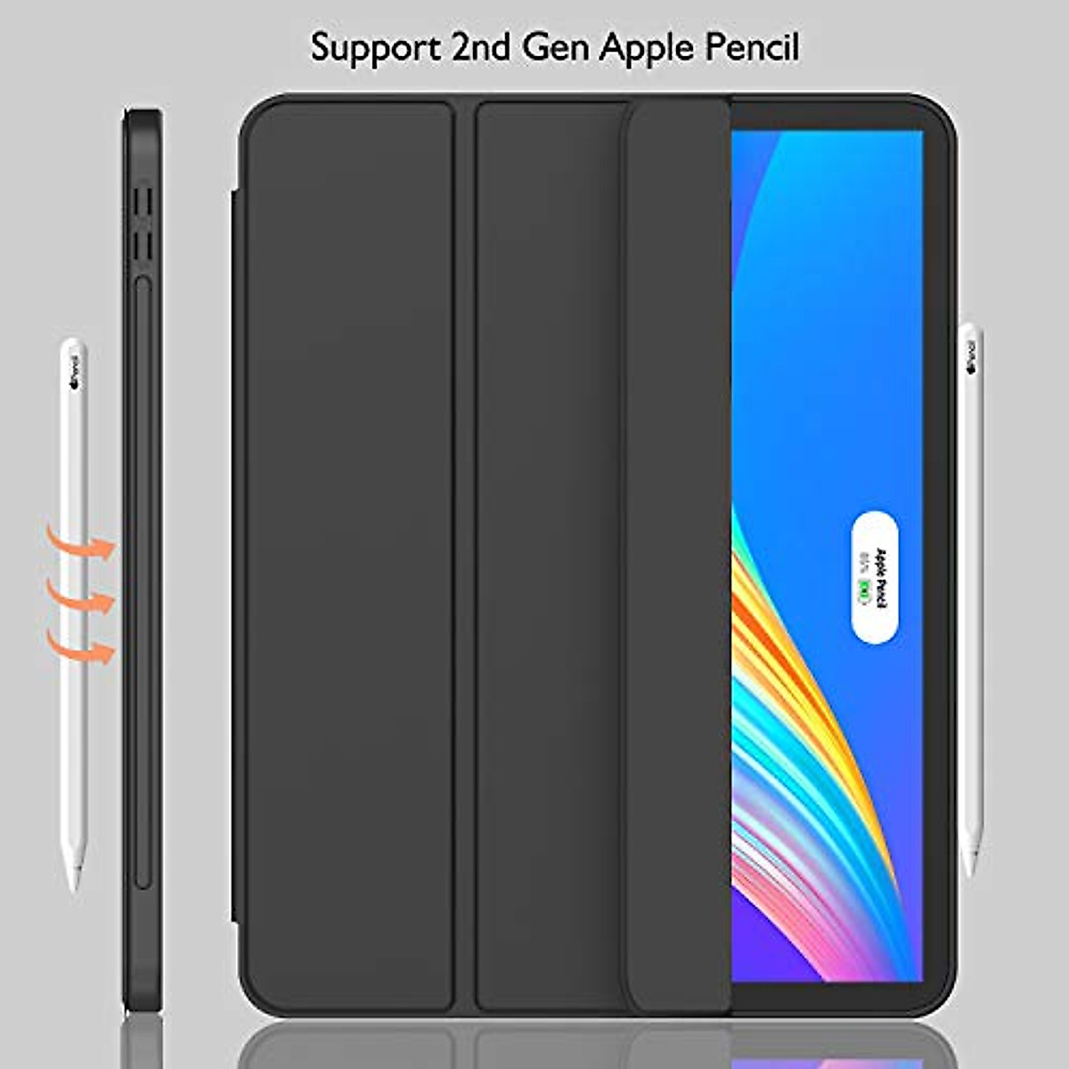 iMieet New iPad Pro 12.9 Case 2022(6th Gen)/2021(5th Gen) with Pencil Holder [Support iPad 2nd Pencil Charging/Pair],Trifold Stand Smart Case with Soft TPU Back,Auto Wake/Sleep(Black)