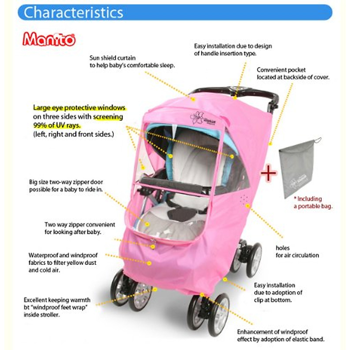 Manito Elegance Plus Stroller Weather Shield/Rain Cover, Gray