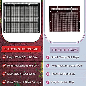 Hylfenis BBQ Mesh Grill Bags for Outdoor Grill, 2PACK Non-Stick Mesh Bags for Grilling,12 x 9.5Inch, 8.66 x 10.6 Inch-Charcoal,For Pellet Smoker BBQ Grilling