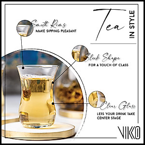 Vikko Teacups, Turkish Tea Glasses, Set of 12 Authentic Turkish Tea Cups, 4 Ounce Tea Glass