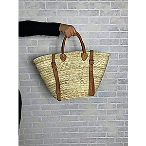 Palm Leaf Taza Backpack , Straw Bag Made, Shopping and Picnic Baskets, Traditional Moroccan Bag, Leather Made Bags, Handcrafted Bag, Beach Bag. (Brown)