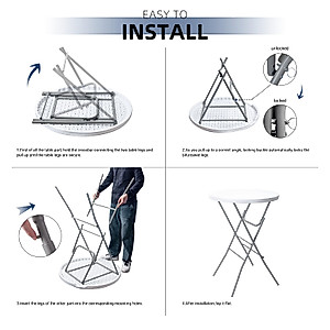 Byliable 32in Cocktail Table White High Top Folding Table, Portable Bar Height Folding Table Round with Removable Gray Legs, Indoor Outdoor Banquet Table for Parties, Commercial, Speech, Dining