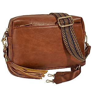 LUCKWE Crossbody Bags for Women,Small Vegan Leather Crossbody Purse,Women's Shoulder Handbags with 2 Wide Straps & Tassel Brown