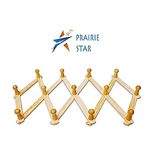 Prairie Star Wooden Wall Hanger Expandable Coat Rack Accordion Design 13 Peg Hooks Storage Caps,Purses,Hats,Scarves,Mug,Towels,Umbrella Accessories